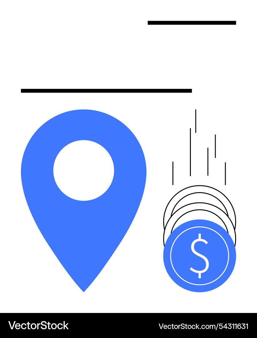 Blue location pin and coins stack falling Vector Image
