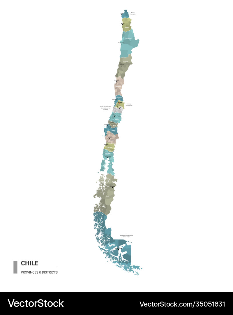 Chile higt detailed map with subdivisions Vector Image