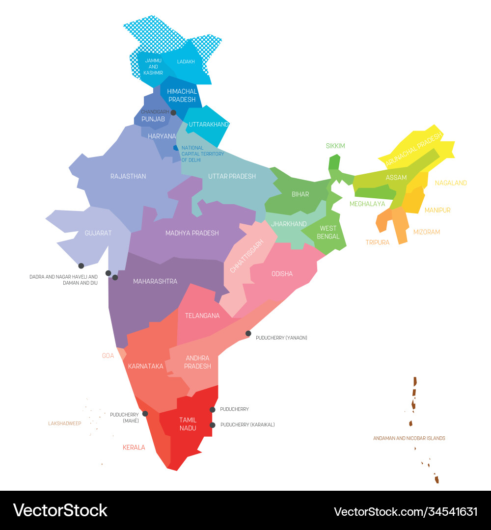 India - political map administrative divisions Vector Image