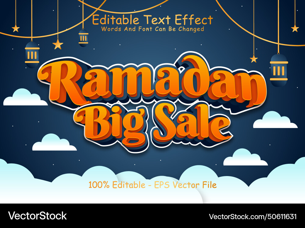 Ramadan big sale editable text effect 3 dimension Vector Image
