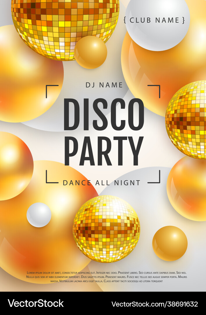 3d colorful golden spheres and disco ball Vector Image