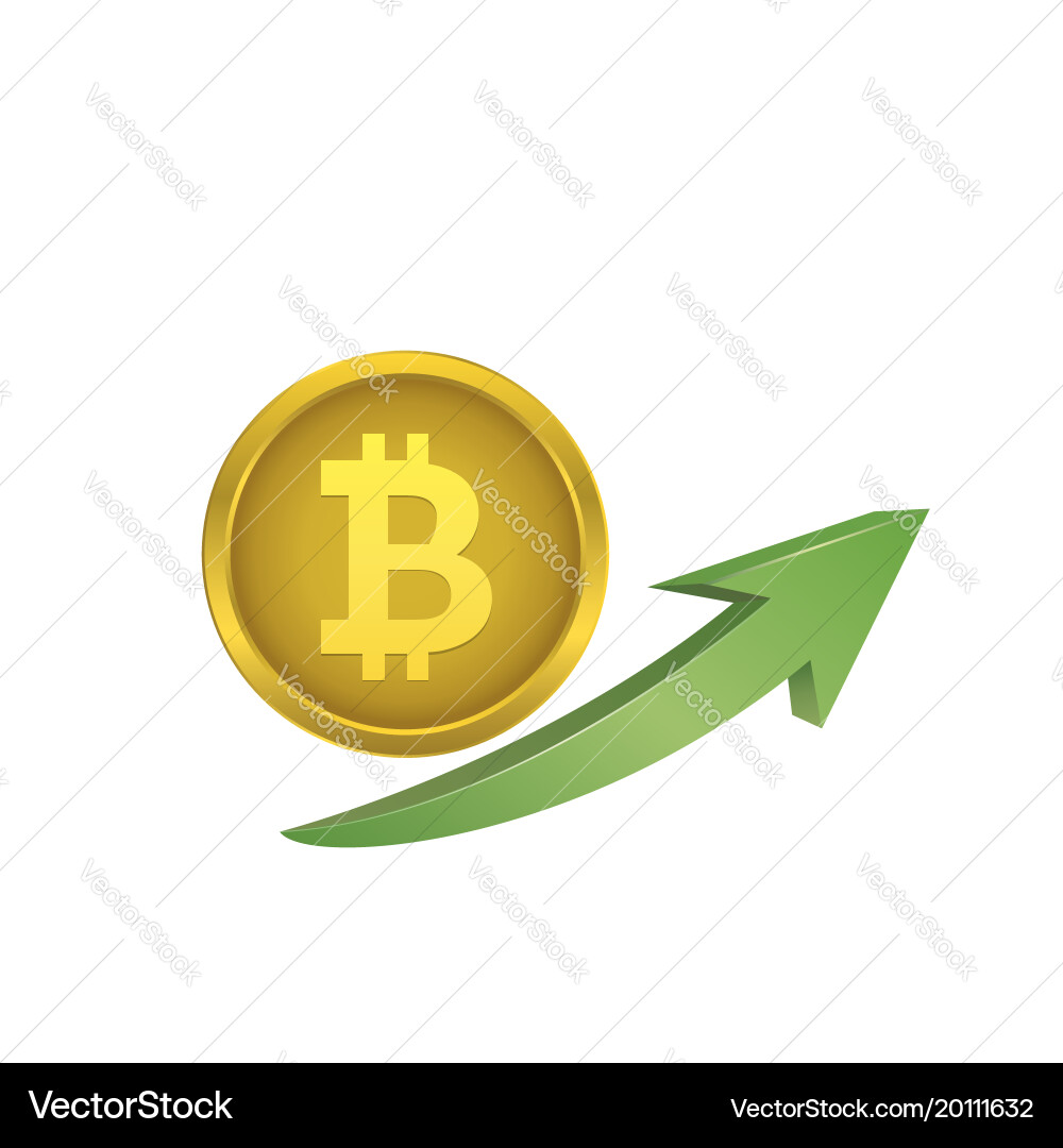 Bitcoin symbol with green arrow Royalty Free Vector Image