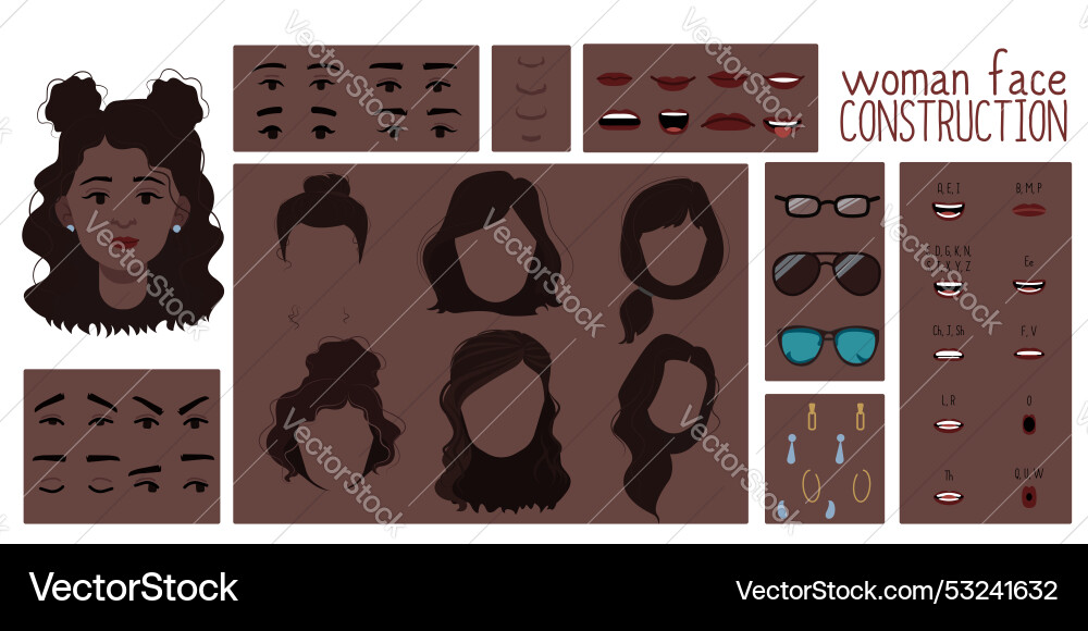 Brown skin colored female face constructor avatar Vector Image