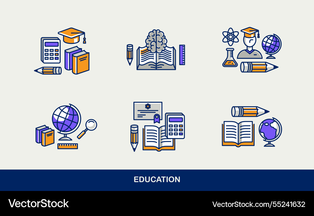 Education icons set university and school Vector Image