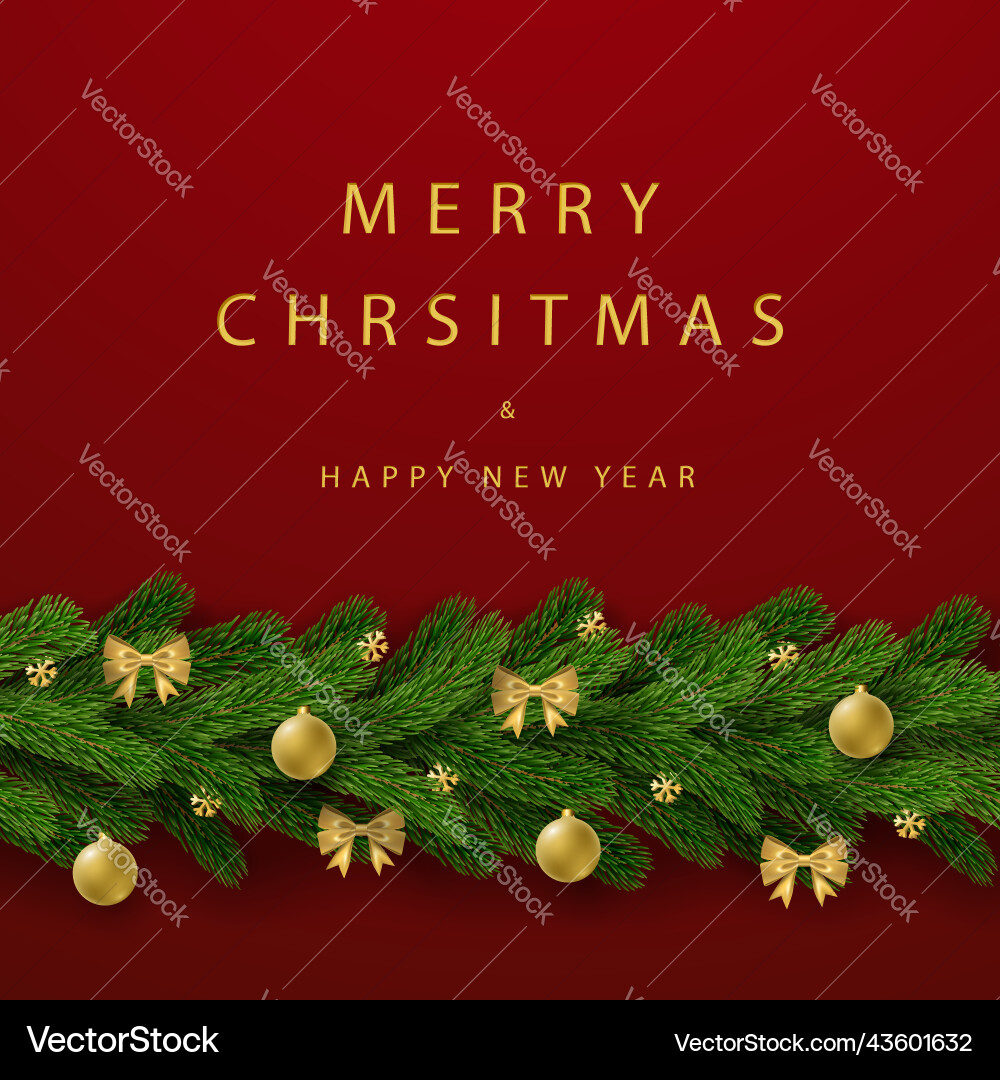 Merry christmas card red background garland 3d Vector Image