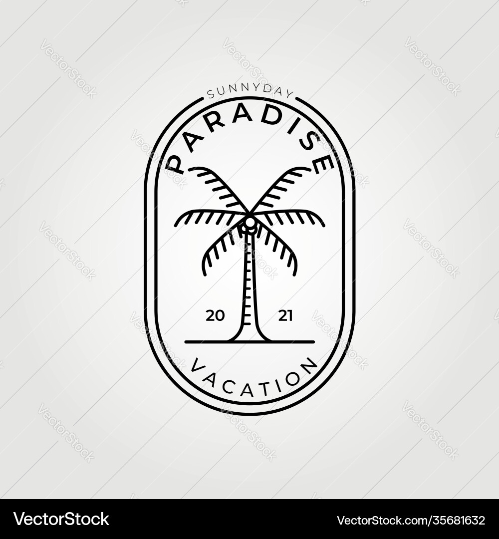 Paradise hawaii line art palm tree logo design Vector Image