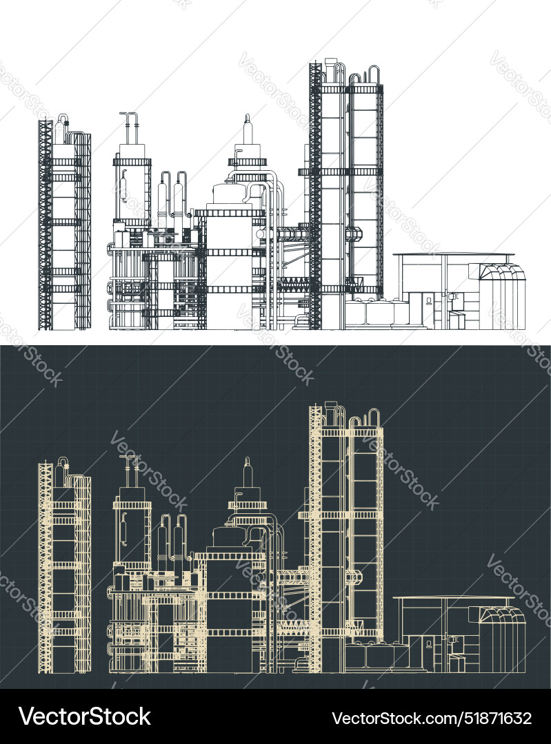 Refinery plant technical drawings Royalty Free Vector Image