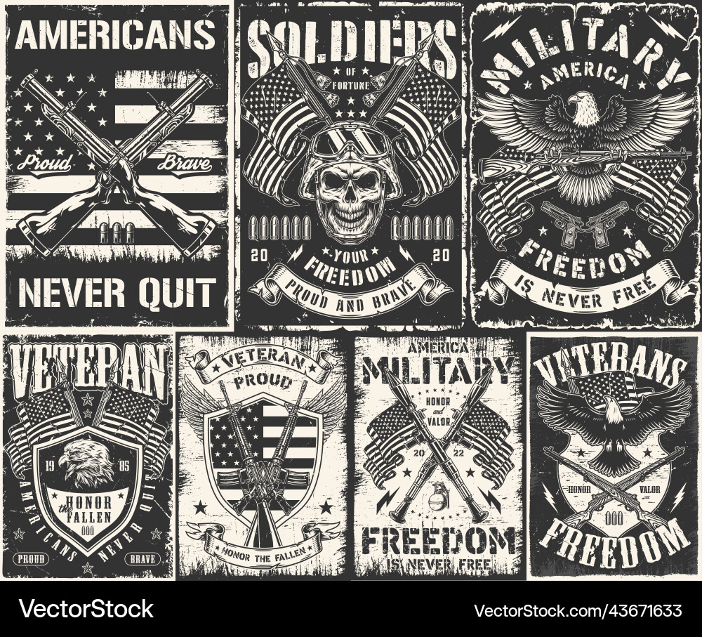 American military set posters monochrome Vector Image