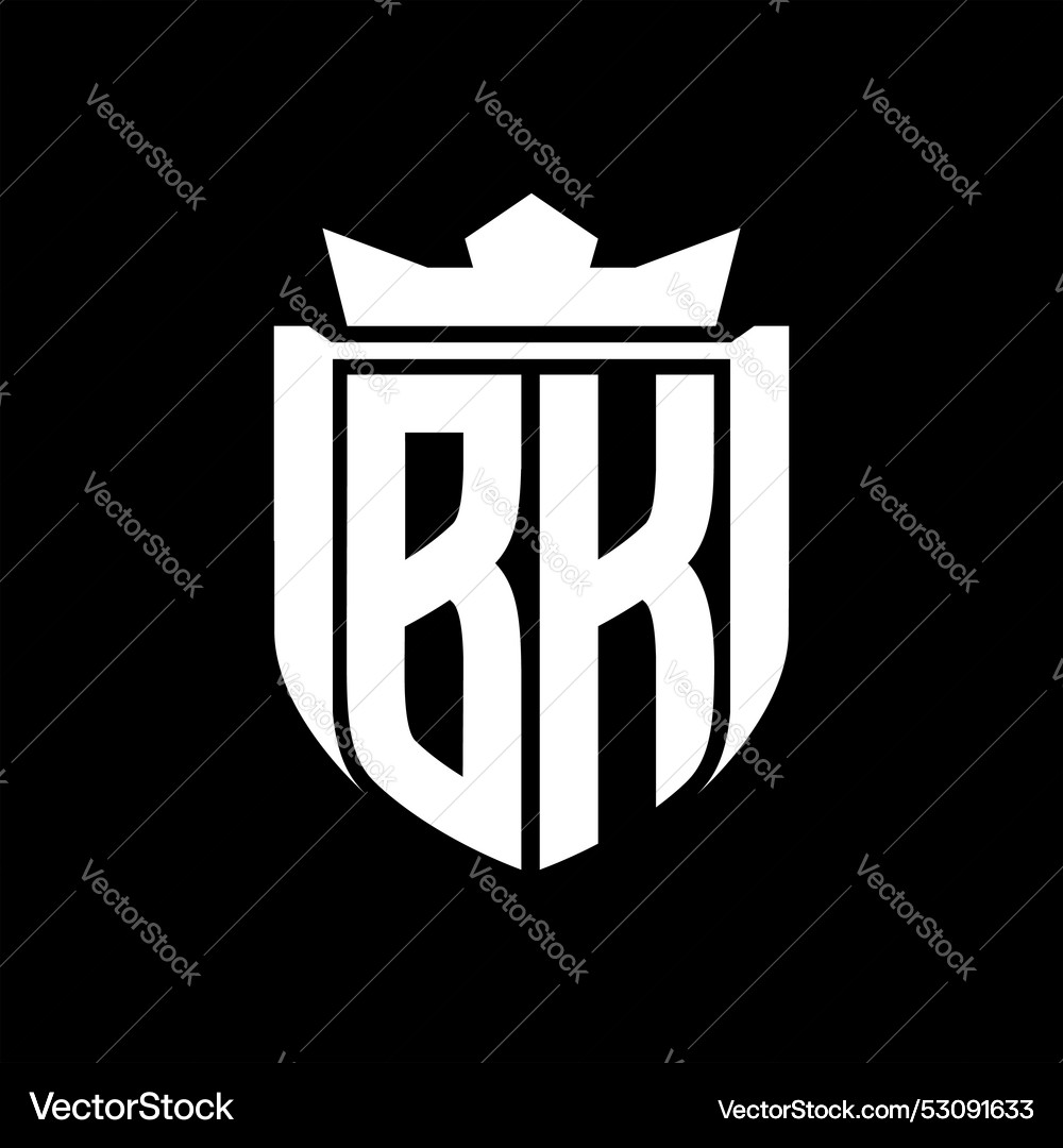 Bk letter logo shield shape inside badge Vector Image