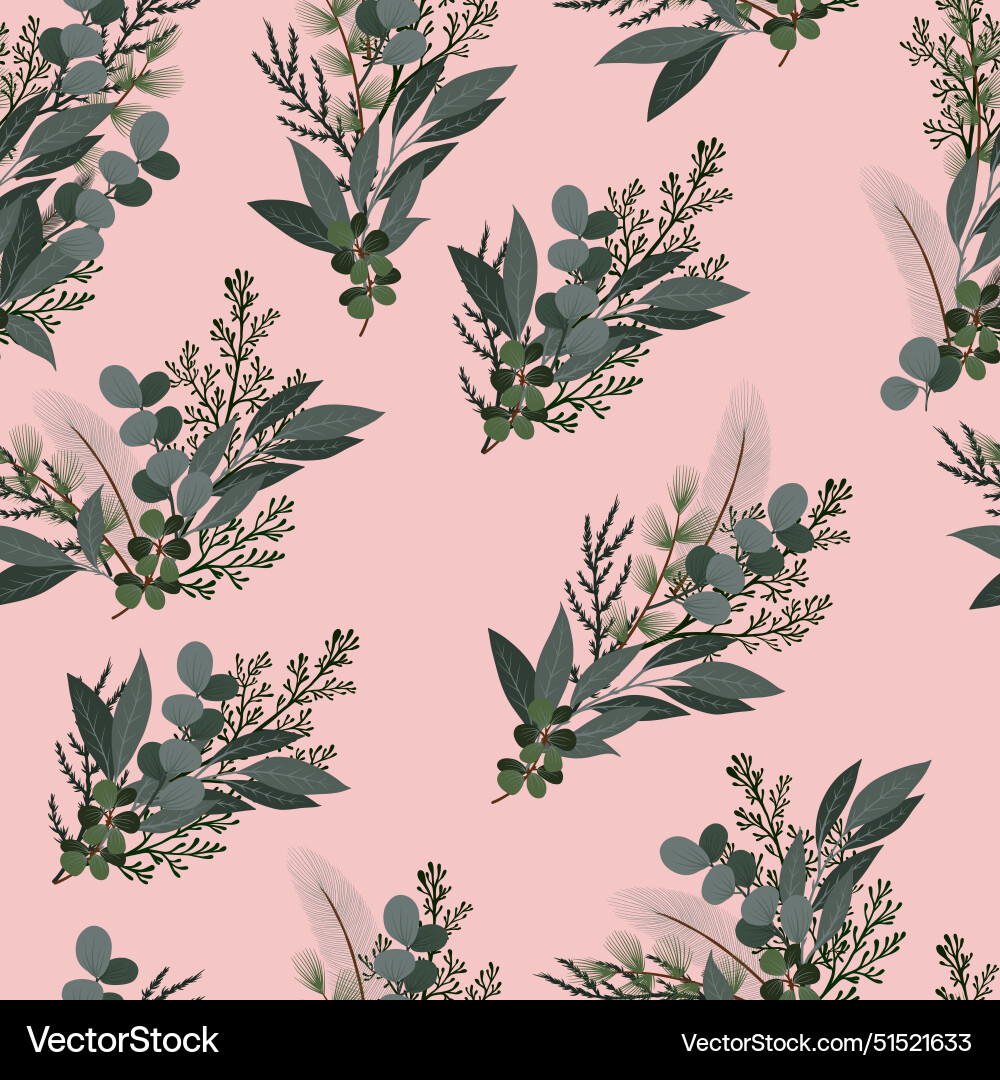 Botanical seamless pattern with christmas elements