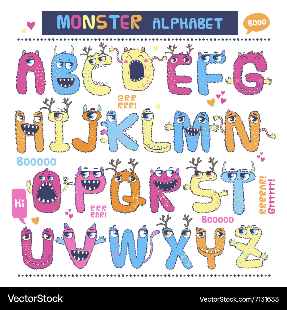 English monster alphabet Royalty Free Vector Image