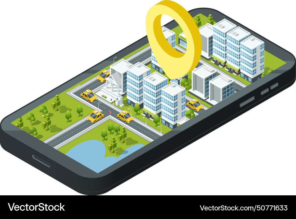 Geo location app city map on smartphone screen Vector Image