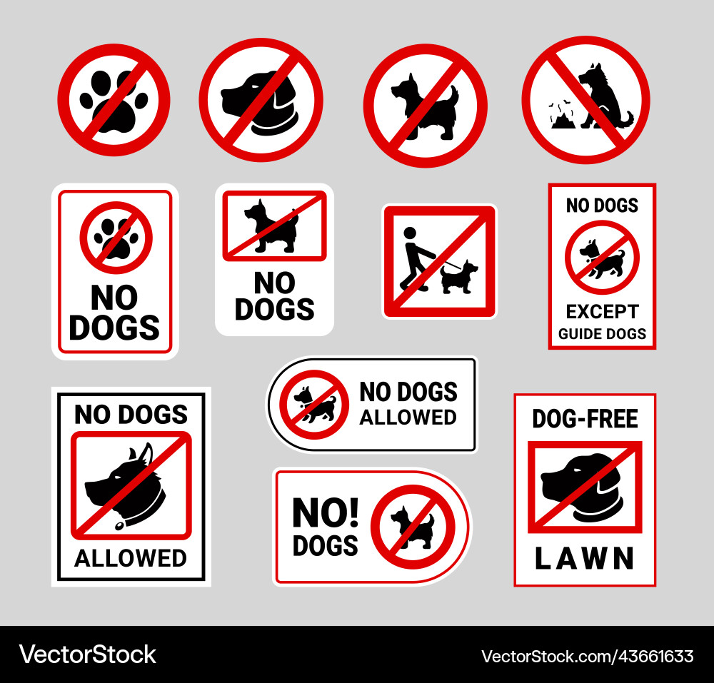 No pets warning signs in red frame set flat Vector Image