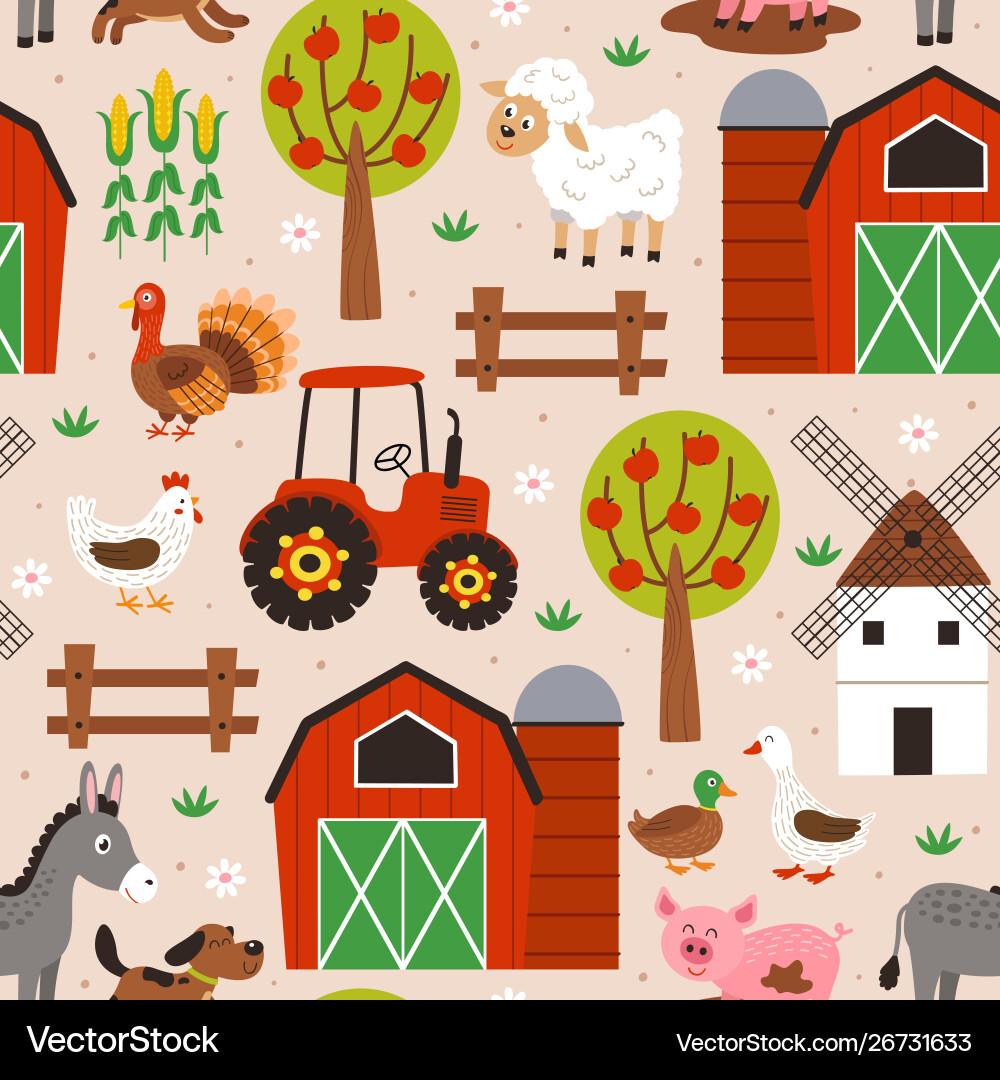 Seamless pattern with happy animal farm Royalty Free Vector