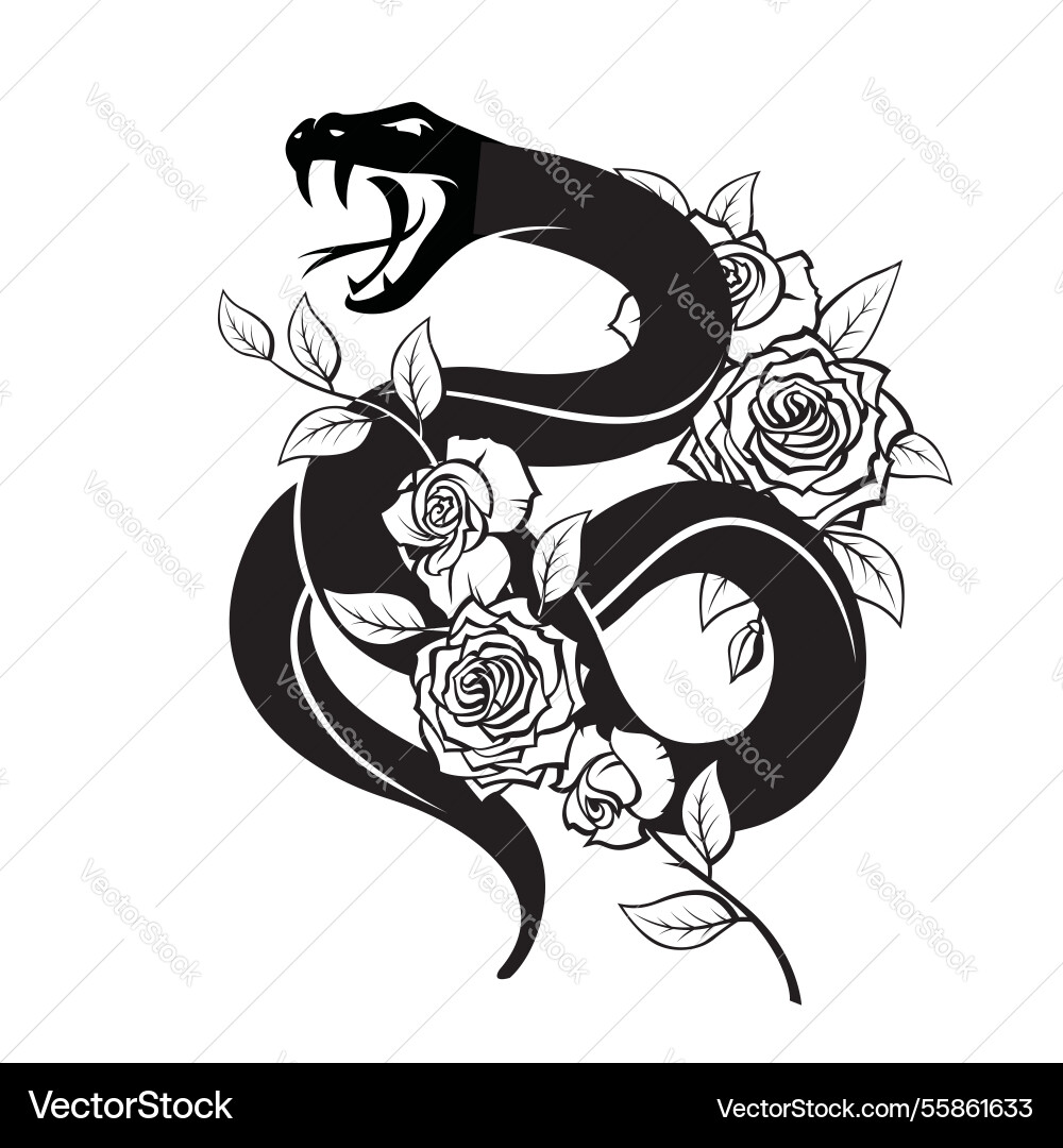 Snake and roses Royalty Free Vector Image - VectorStock