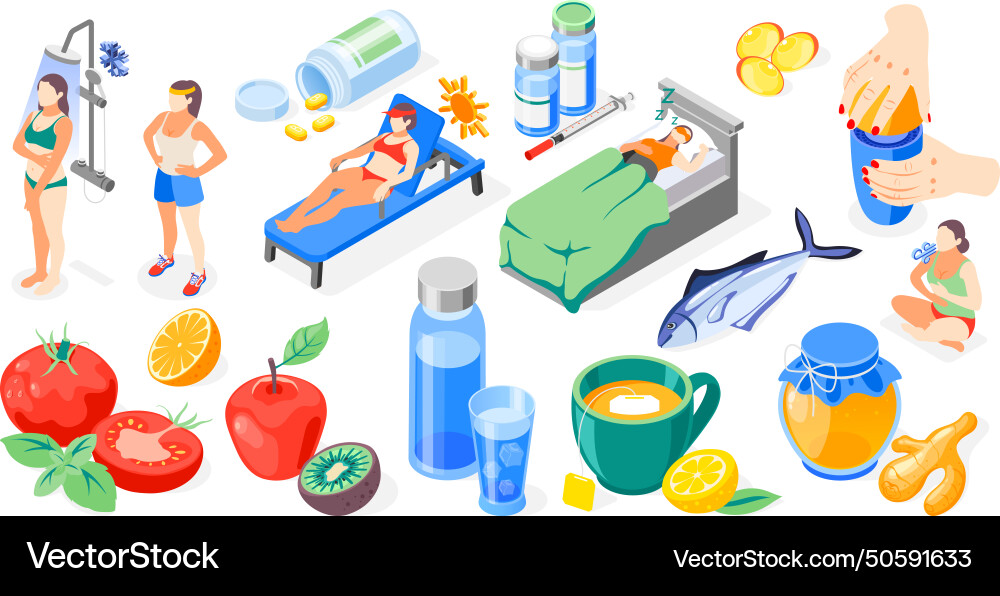 Strengthening immunity isometric recolor icon set Vector Image