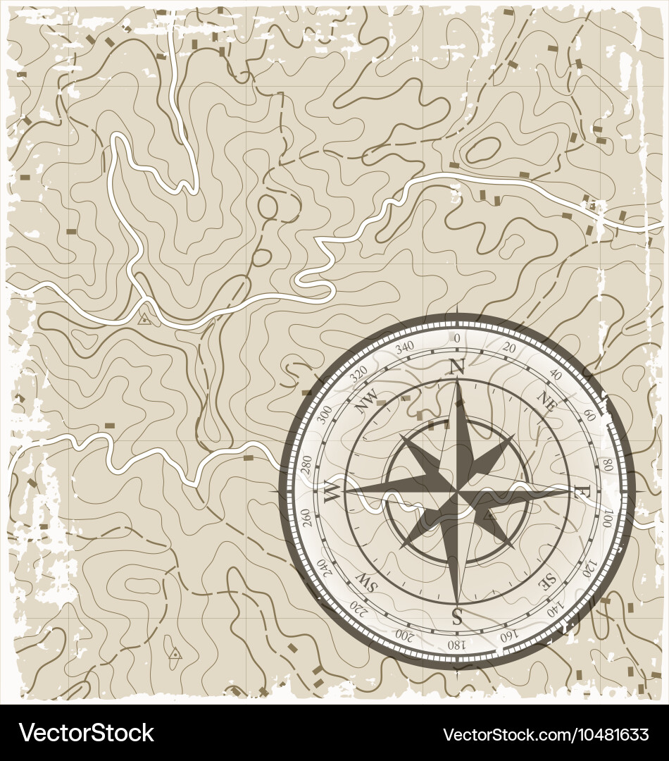 Vintage Topographic Map with Compass Royalty Free Vector