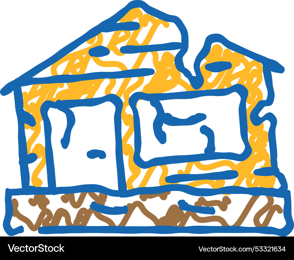 Broken house disaster icon doodle Royalty Free Vector Image