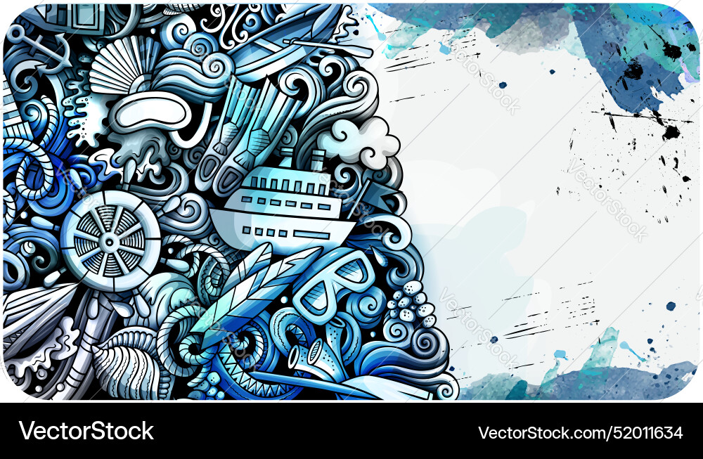 Cartoon doodles marine background Royalty Free Vector Image