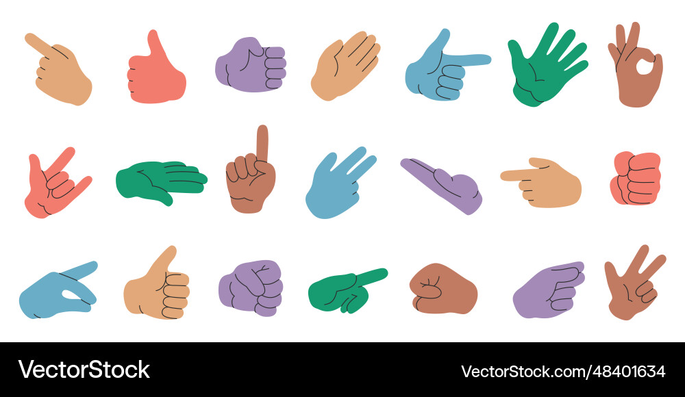 Colorful hands collection human arm and hand Vector Image
