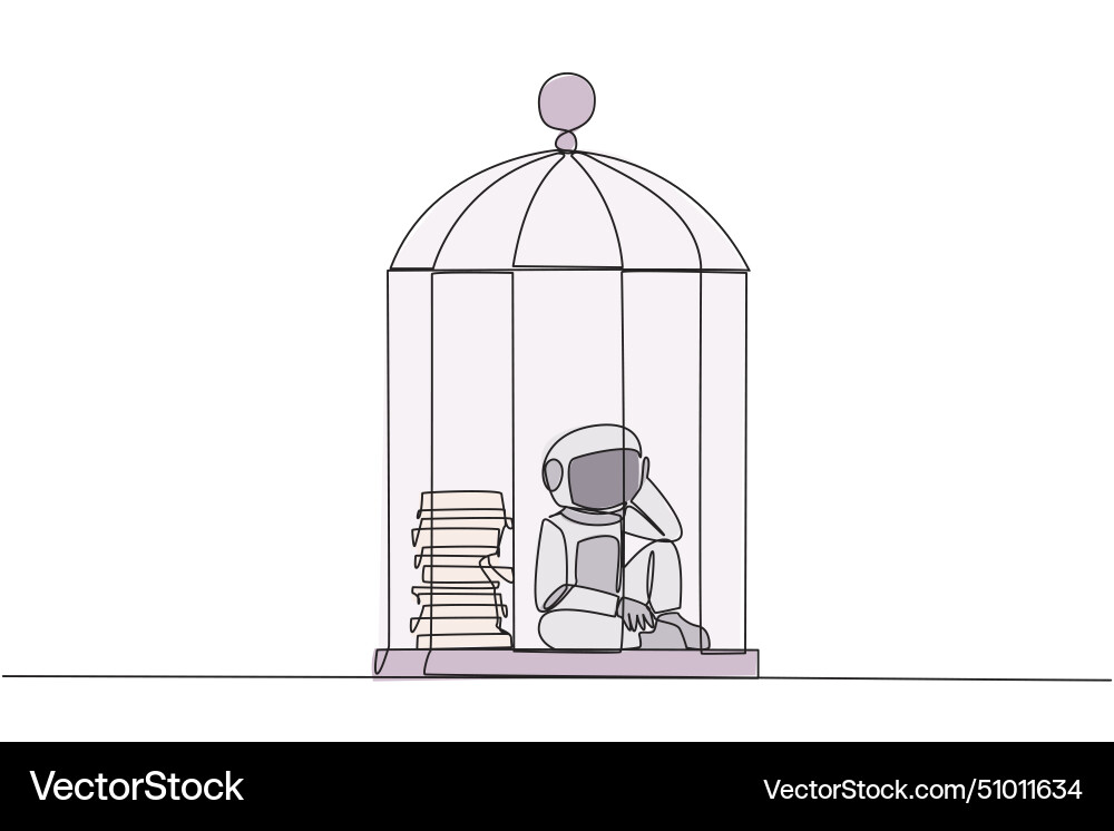 Continuous one line drawing astronaut trapped Vector Image Continuous one line drawing astronaut trapped Vector Image