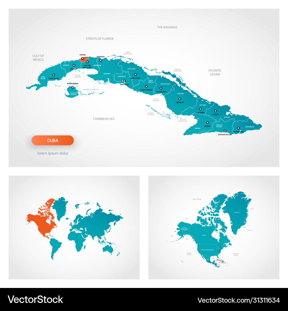 Editable template map cuba with marks Royalty Free Vector