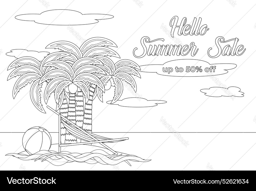 Hello summer sale coloring page Royalty Free Vector Image