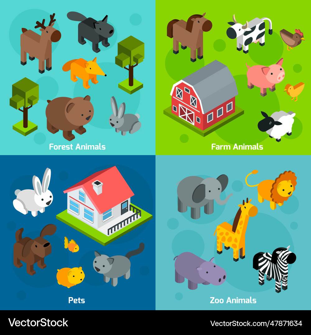 Isometric animals set Royalty Free Vector Image