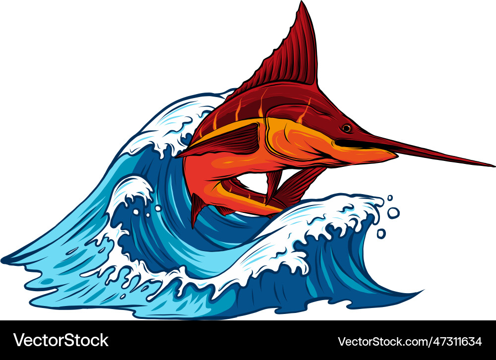 Marlin with sea wave Royalty Free Vector Image