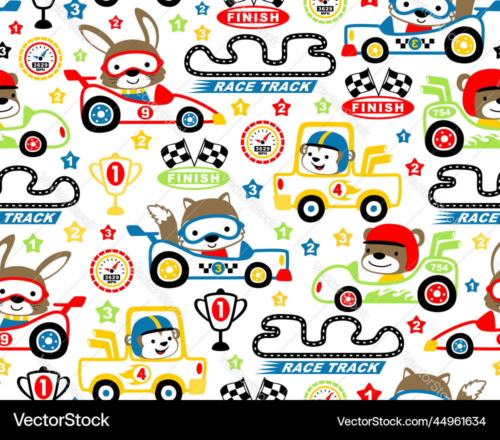 Seamless pattern of car racing elements cartoon Vector Image