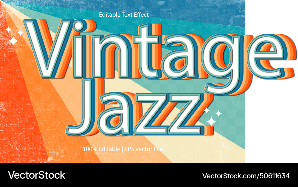 Vintage jazz editable text effect 3d emboss style Vector Image