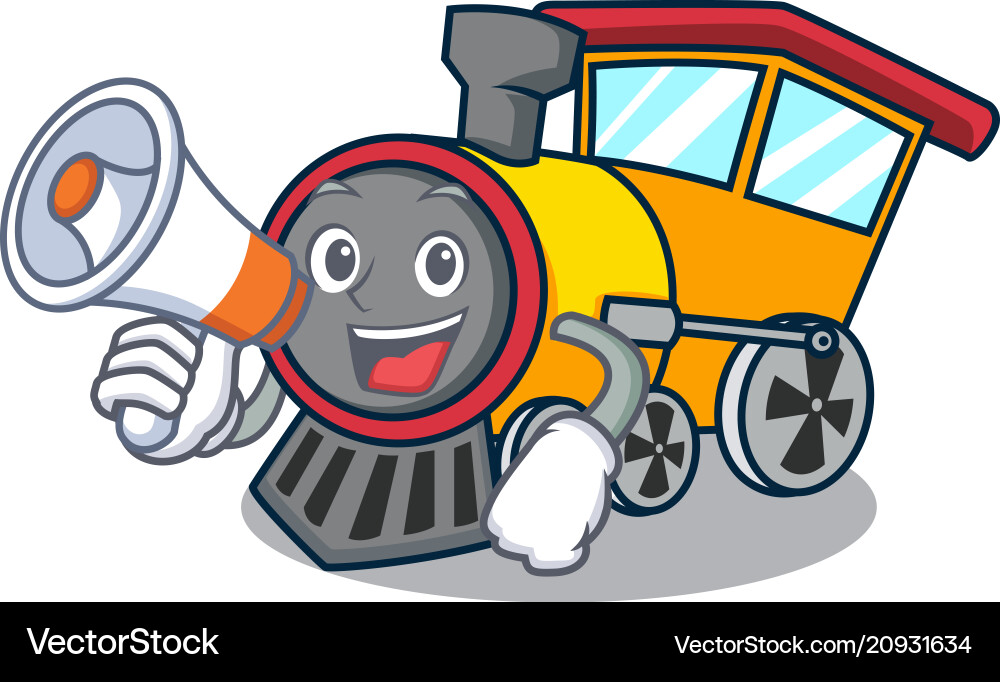 With megaphone train character cartoon style Vector Image
