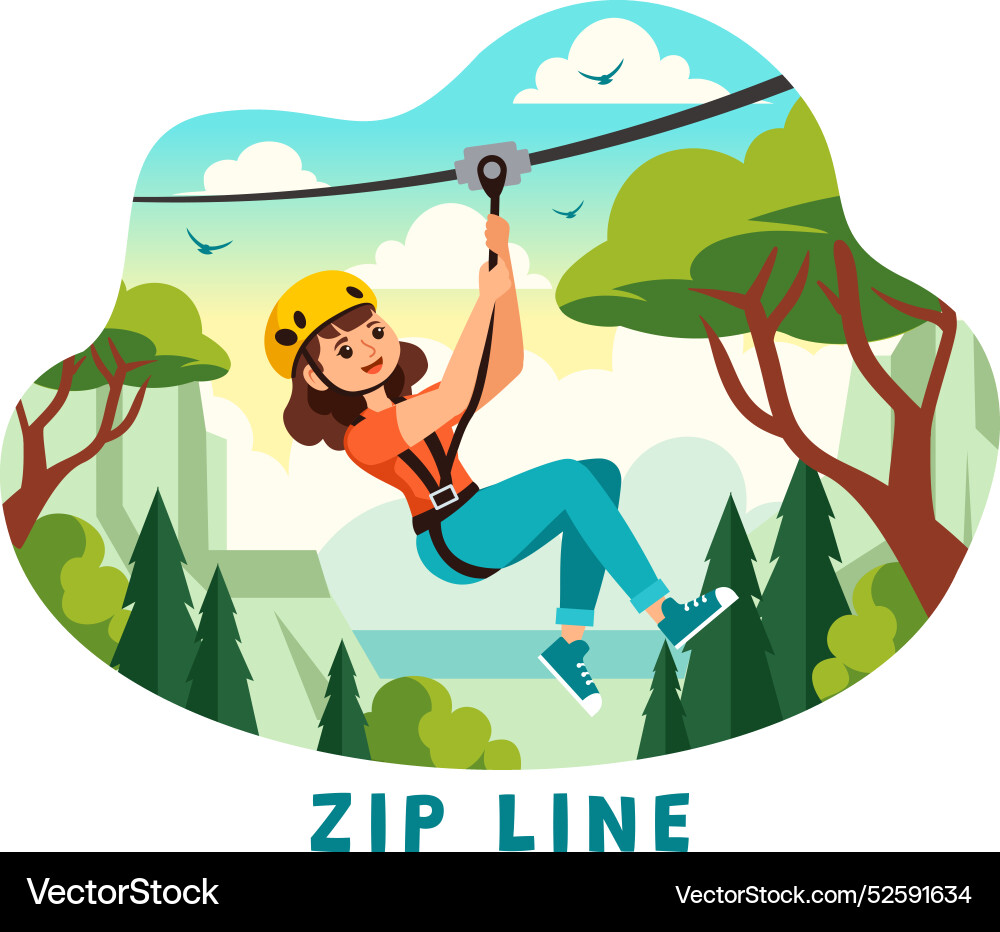 Zip line with visitors walking on an obstacle Vector Image
