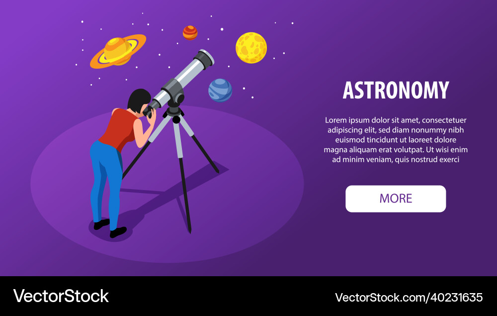 Astronomy isometric horizontal banner Royalty Free Vector