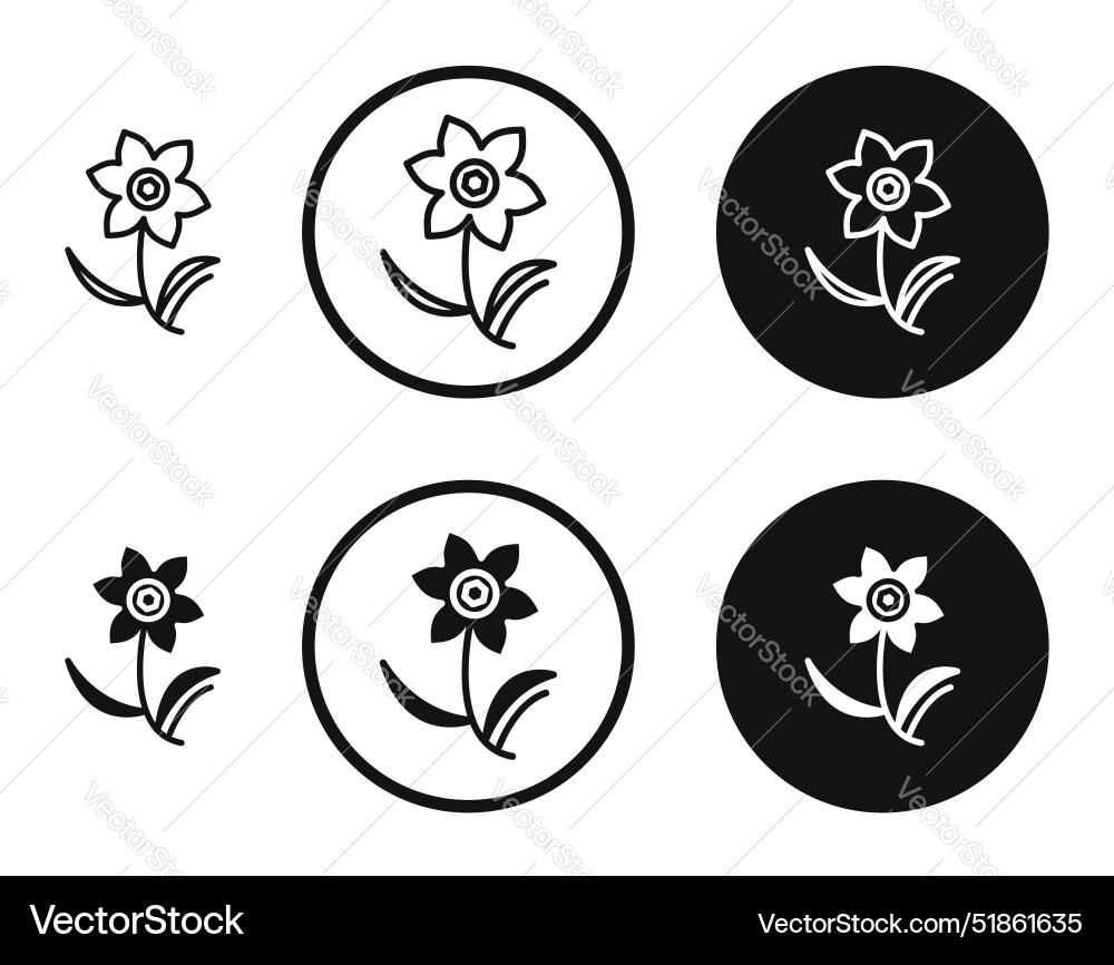 Daffodil flower icon set in black and white Vector Image