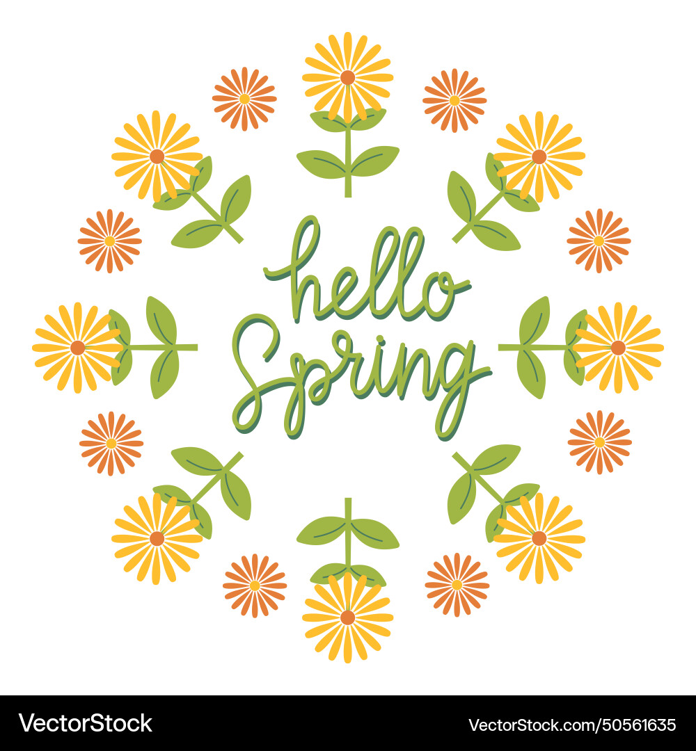 Hand drawn lettering hello spring card Royalty Free Vector