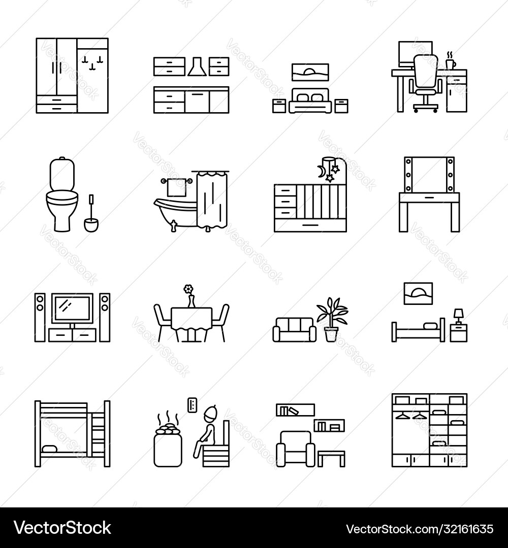 Home room line icons set types rooms Royalty Free Vector