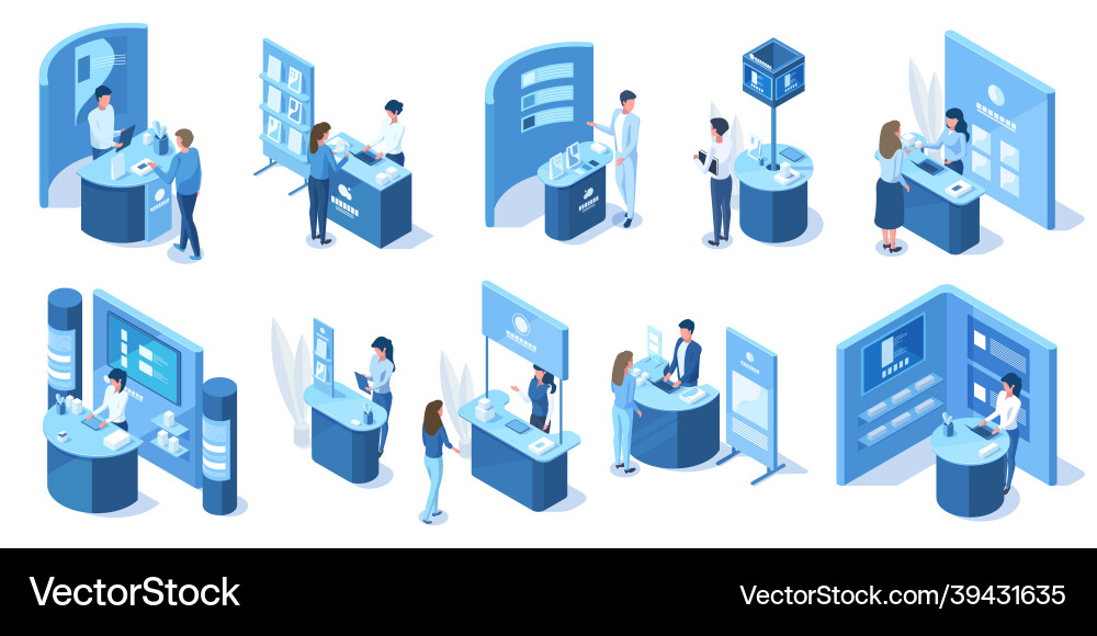 Isometric exhibition expo demonstration Royalty Free Vector