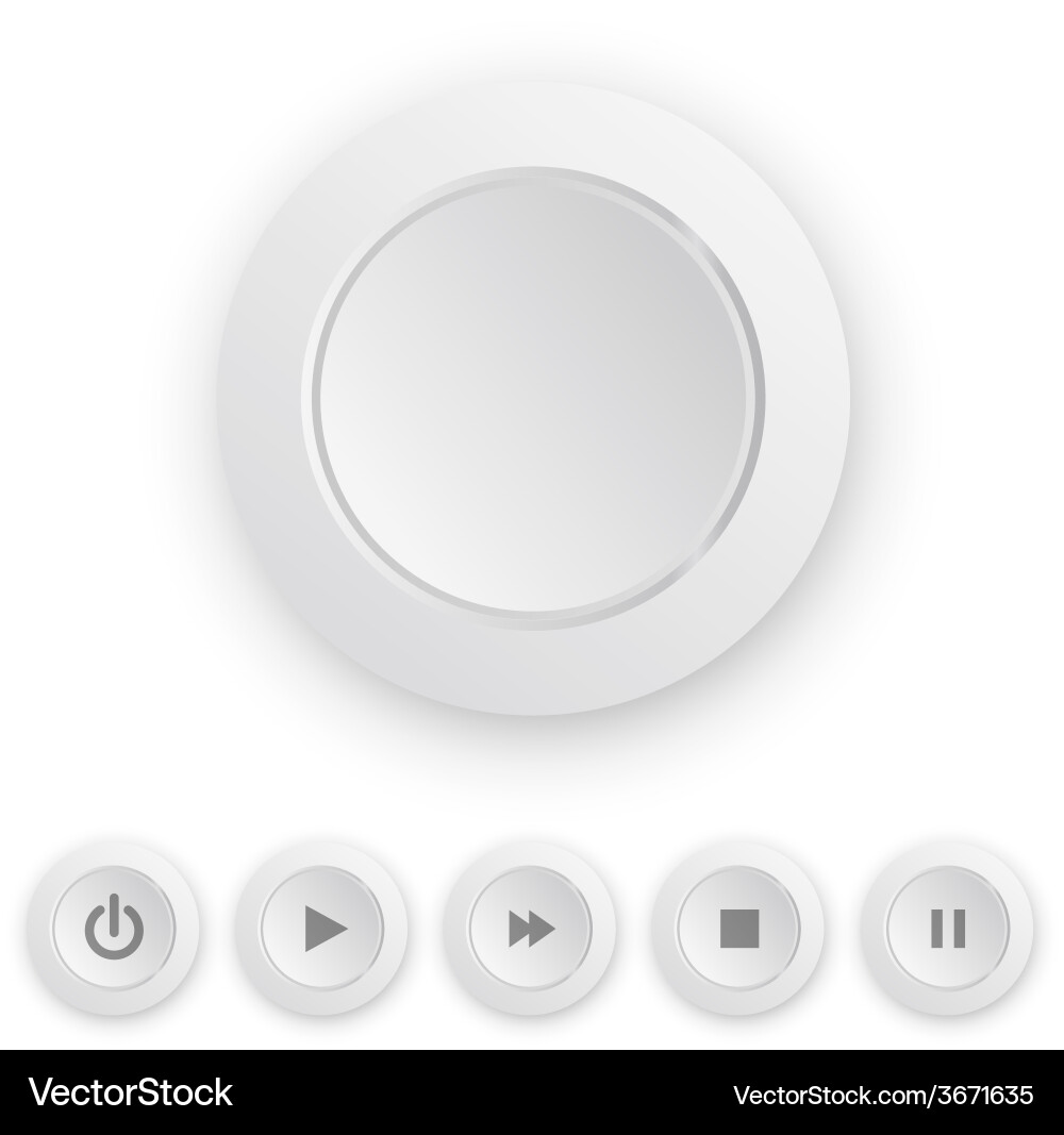 Media player white push button Royalty Free Vector Image