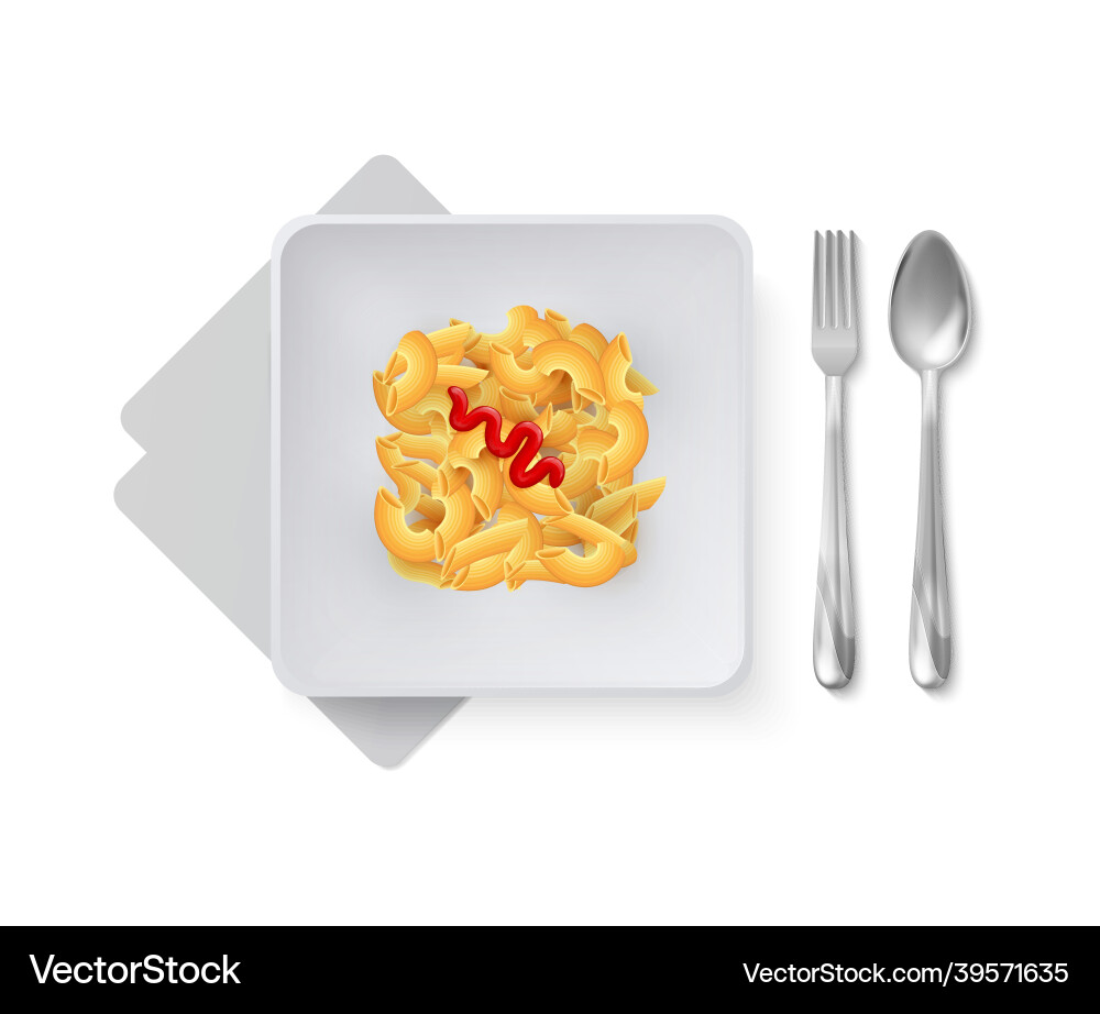Realistic pasta on white plate italian restaurant Vector Image