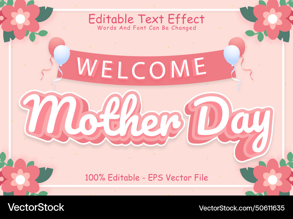Welcome mother day editable text effect 3 Vector Image