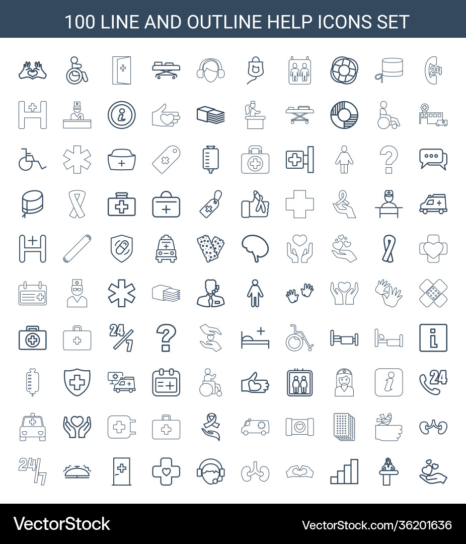 100 Hilfe Icons Lizenzfreies Vektorbild - VectorStock