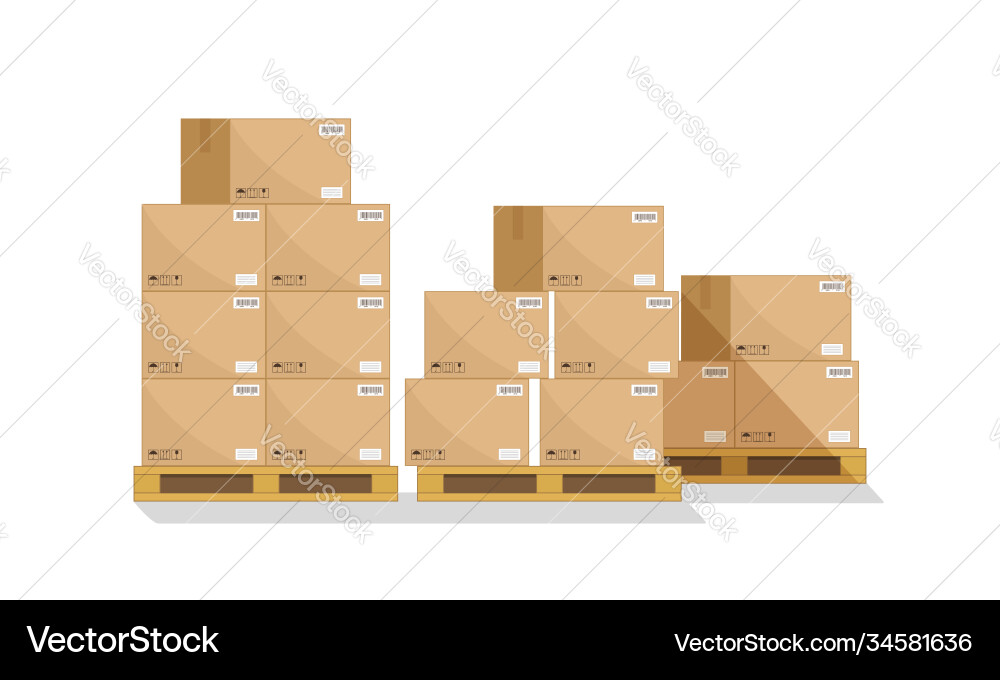 Box on pallet in warehouse carton parcel Vector Image