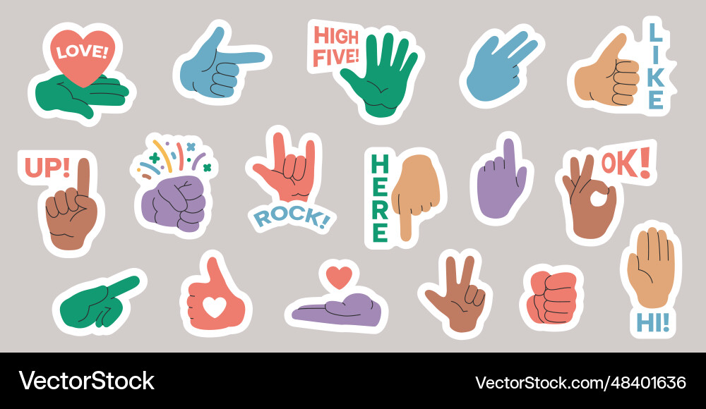 Comic hand stickers cute labels Royalty Free Vector Image