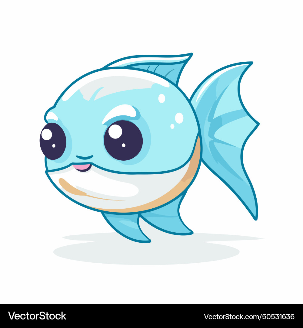 Cute cartoon blue fish isolated on white Vector Image