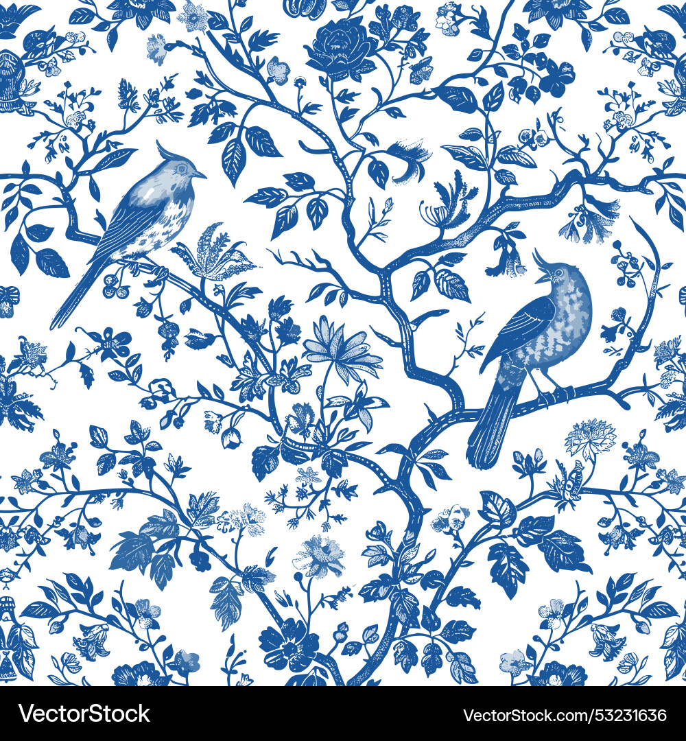 Toile de jouy vintage floral seamless pattern Vector Image