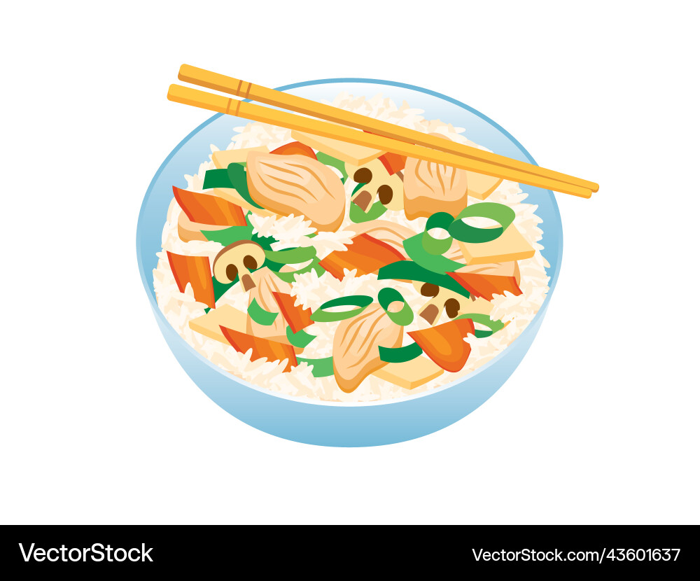 Chicken chop suey with rice icon Royalty Free Vector Image