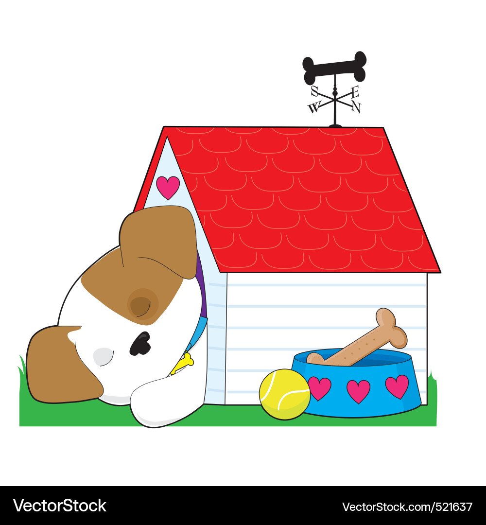 Cute puppy dog house thm Royalty Free Vector Image