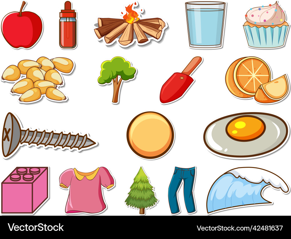 Sticker set of mixed daily objects Royalty Free Vector Image