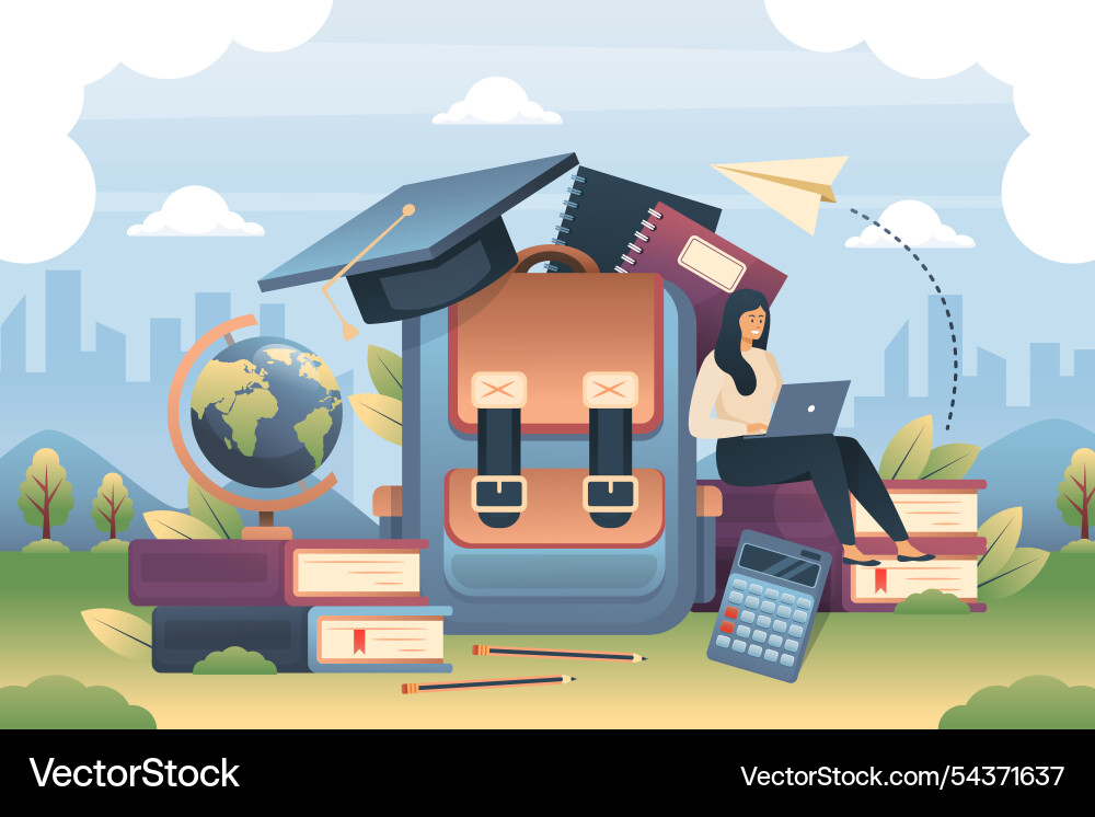 Student studying with educational elements Vector Image